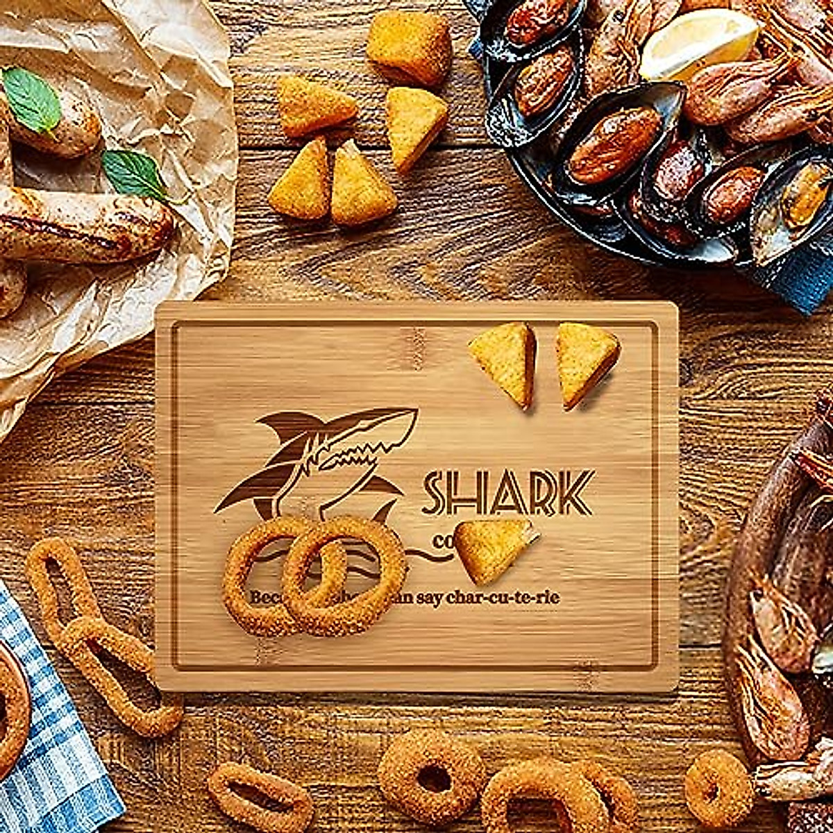Shark Cootie Charcuterie Board,Personalized Charcuterie Board,Laser Engraved Bamboo Cutting Board,Funny Charcuterie Board for Meat and Cheese (E, 11‘’)