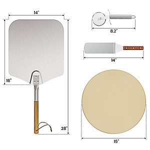 Onlyfire Round Pizza Stone Set for Oven and Grill, Pizza Grilling Tool Kit Including Baking Stone, Pizza Peel, Pizza Shovel and Cutter, Ideal for Baking Crisp Crust Pizza, Bread and More