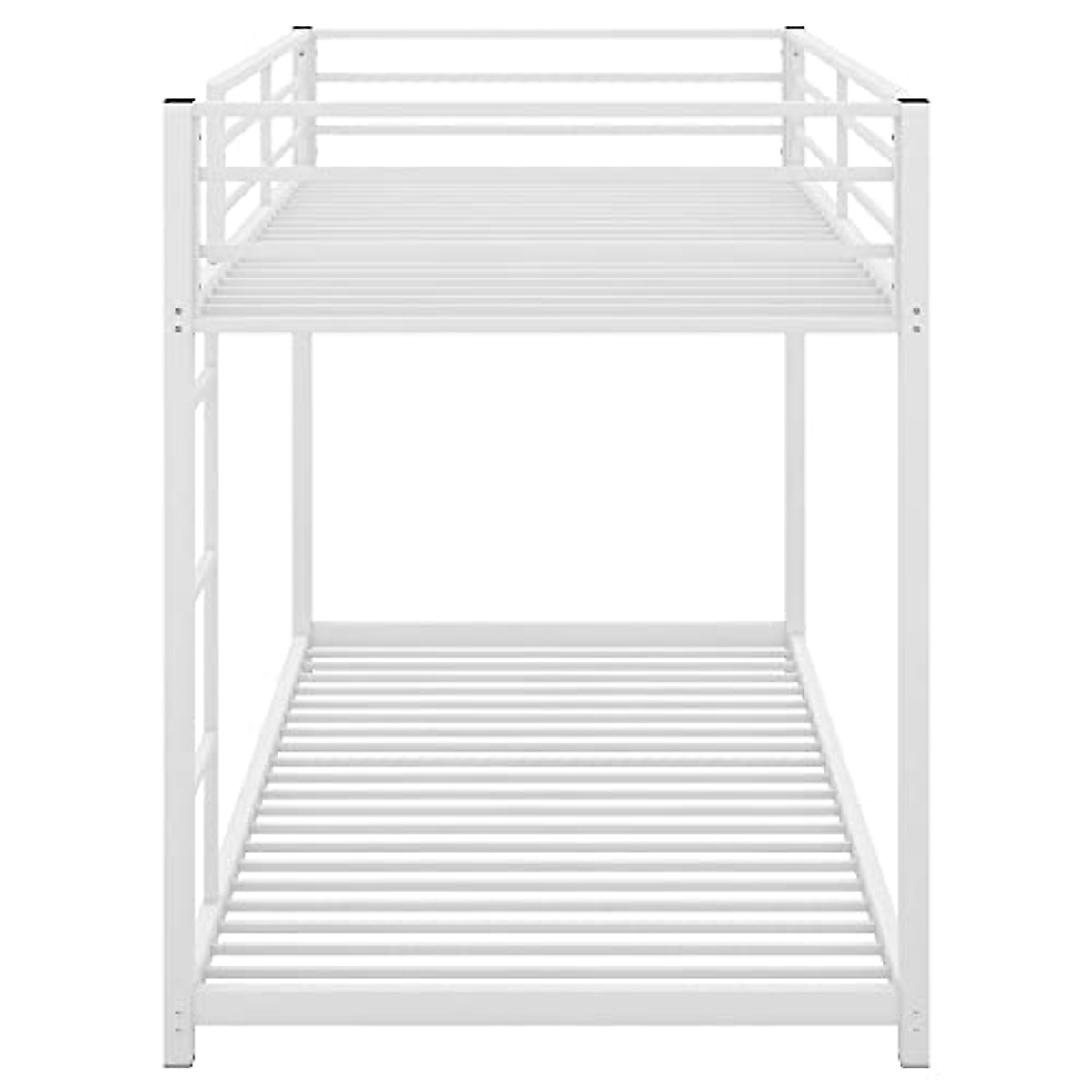 ZJIAH Metal Bunk Bed Twin Over Twin, Low Bunk Bed Frame with Ladder & Guardrail for Teens Adults Dormitory Bedroom, Heavy Duty Metal Bed Frame, Easy Assembly, No Box Spring Required, White
