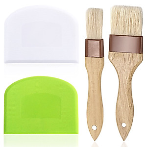 Set of 4, Pastry Brushes and Dough Scraper, findTop Basting Oil Brush with Boar Bristles Wooden Handle Hanging Hole with Extra Dough Scraper for Bread Dough BBQ Sauce Baking Cooking