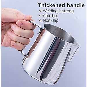 Seninhi Milk Frothing Pitcher Jug Coffee Spoons Frother Steamer Cup Foam Making - Suitable for Espresso - Latte Art Chai Cappuccino Hot Chocolate - Stainless Stee