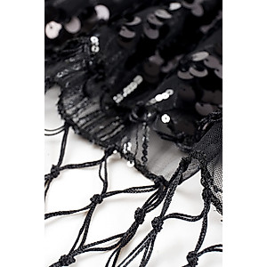 BABEYOND 1920s Sequin Shawl Fringed Evening Cape Wedding Bridal Shawl (Black)