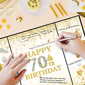 MDCGFOD 70th Birthday Decorations Happy 70th Birthday Guest Book for Men Women, Black Gold Birthday Alternative Signature Board for 70th Birthday Gifts Cheers to 70 Years Birthday Party Supplies