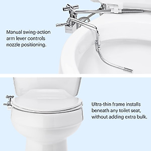 Brondell SMB-15 Side Mounted Manual Bidet Attachment for Toilet Seats with Adjustable Sprayer and Water Pressure, Thin Profile, Chrome