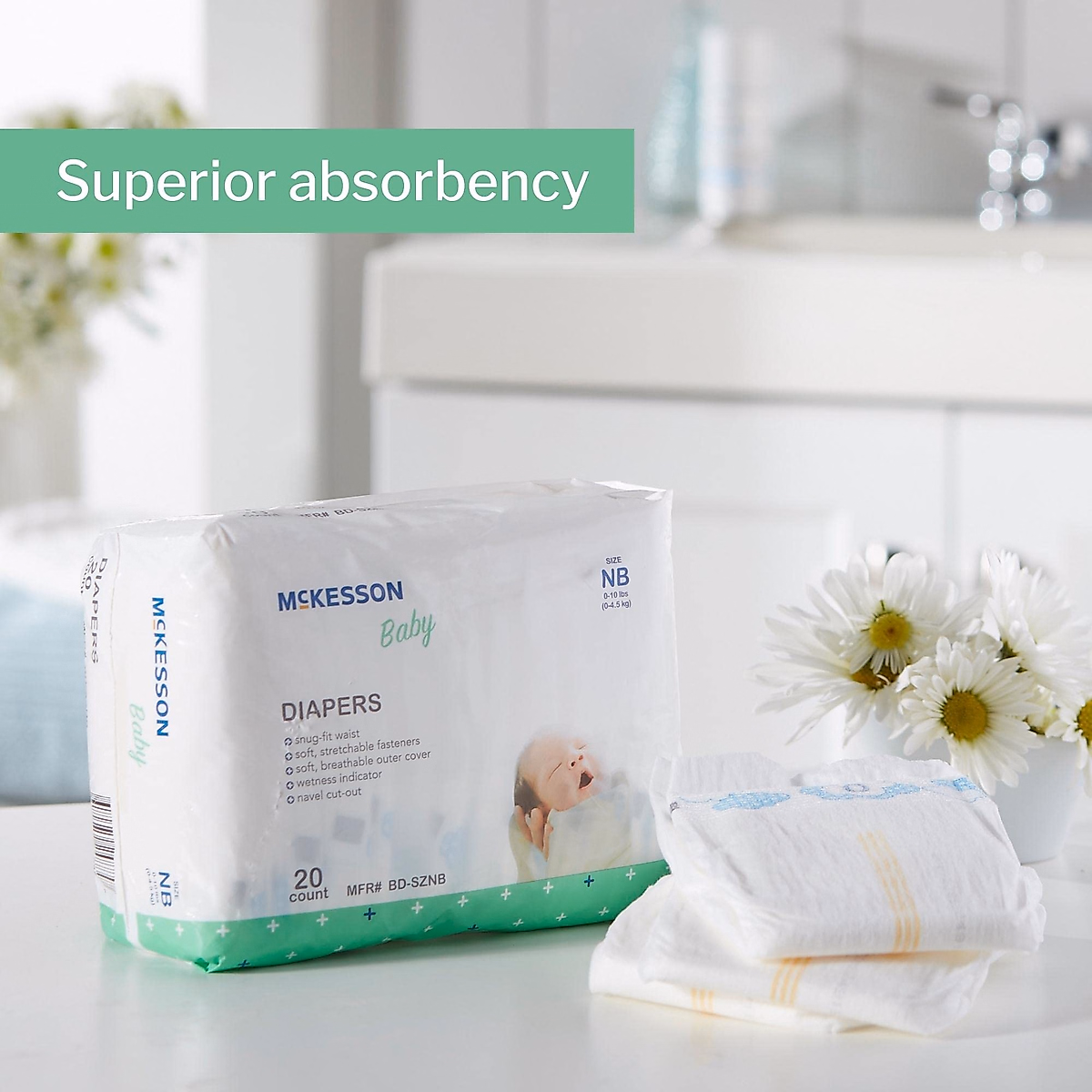 McKesson Baby Diapers for Newborns - Disposable, Breathable, Navel Cut-Out - 0 to 10 lbs, 20 Count, 6 Packs, 120 Total