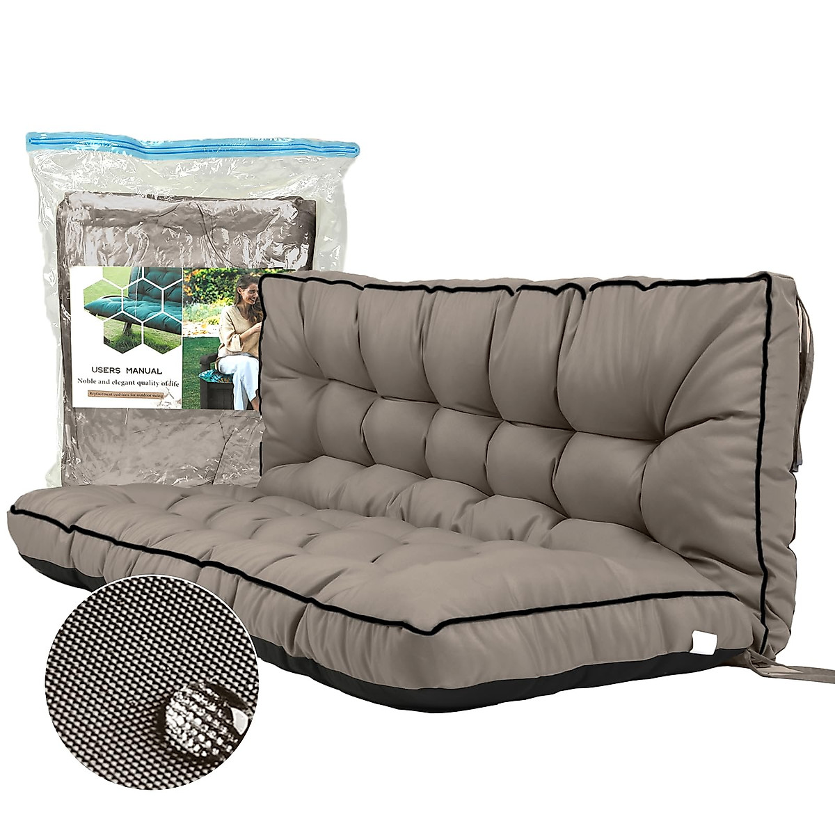 Sauqzoh Replacement Cushions for Swing, Swing Cushions 3 Seater Replacement, Waterproof Thicken Washable Pad Cushion for Outdoor Indoor Furniture Swing Patio (Khaki, Swing Cushions 55inch)