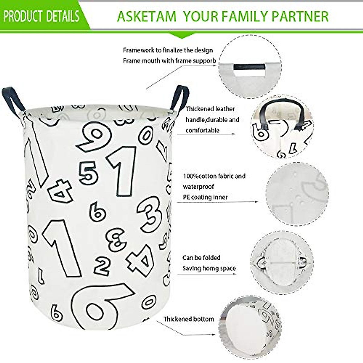 ASKETAM Baby Laundry Basket, Durable, Large Capacity, Lightweight, Portable, Waterproof