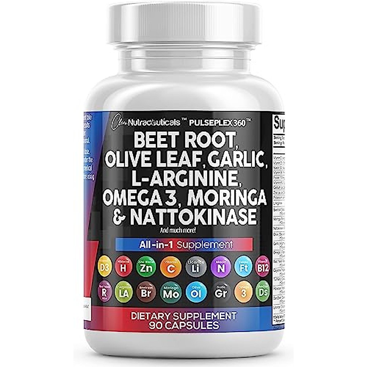 Beet Root Capsules 6000mg Olive Leaf 6000mg Nattokinase 4000 FU Garlic Extract 2000mg L-Arginine 400mg Omega 3 Red Yeast Rice Hibiscus Danshen - Healthy Support Supplement - 90 Ct