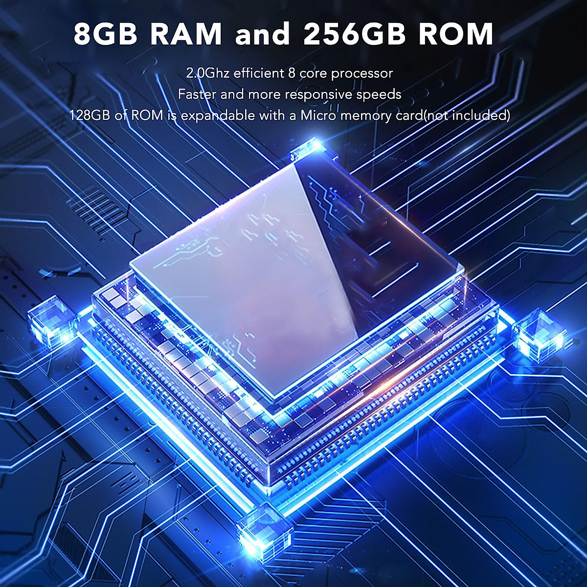 10.1in Tablet with Case Keyboard Mouse, 8 Core 8GB 256GB, FHD Screen, 7000mAh Battery, BT Keyboard Mouse, 4G, Blue (US Plug)