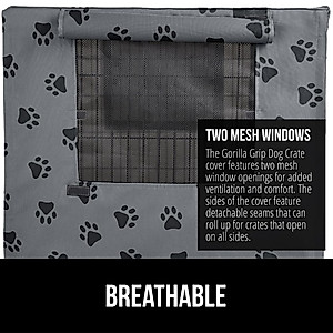 GORILLA GRIP Dog Crate Covers compatible with Amazon Basics Dog Crates, All Sides Open, Privacy Cover Fits 36" Wire Kennel, Breathable Mesh Windows, Light Reducing Puppy Training Cage Topper, Gray Paw