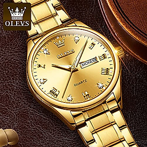 Watch for Men OLEVS Gold Watches for Men Waterproof Stainless Steel 14K Gold Watch with Day and Date Casual Luxury Dress Men's Wrist Watches Quartz Mens Watches Clearance Watch Men Gift,reloj para hombre