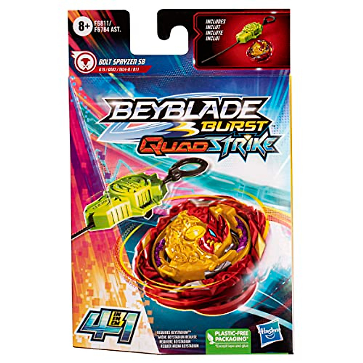BEYBLADE Burst QuadStrike Bolt Spryzen S8 Spinning Top Starter Pack, Balance/Attack Type Battling Game with Launcher, Kids Toy Set