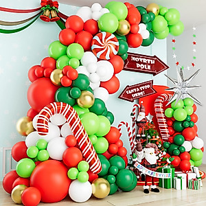 CboDeco Christmas Balloon Garland Arch Kit with 125pcs Balloons (Red, Green, White) for Christmas Party Decorations