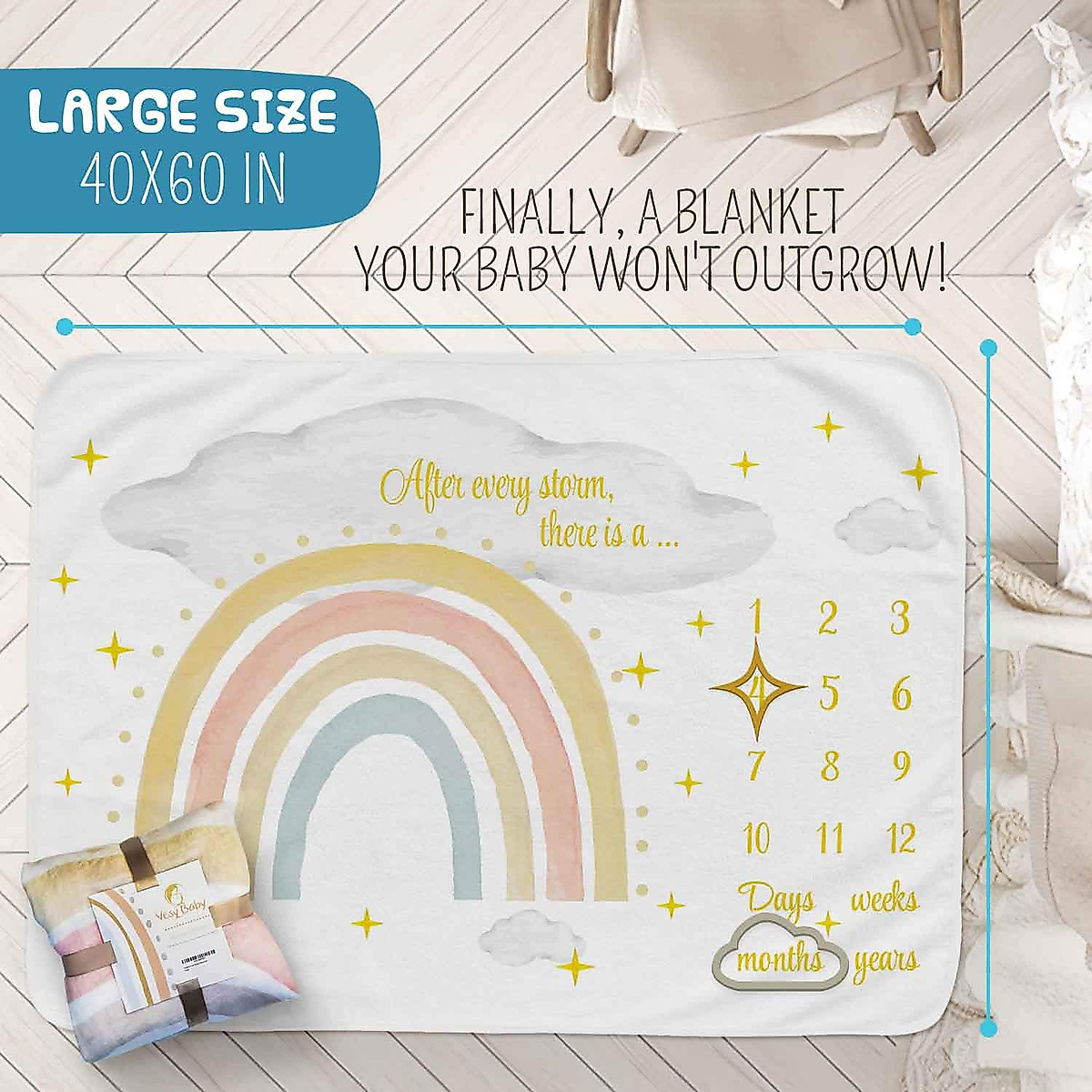 Milestone Blanket Baby Boy or Girl- Baby Monthly Milestone Blanket +Frames- 60"x40" Rainbow Milestone Blanket for Monthly Baby Milestone-Baby Monthly Milestone Blanket Girl-Baby Boy Milestone Blankets