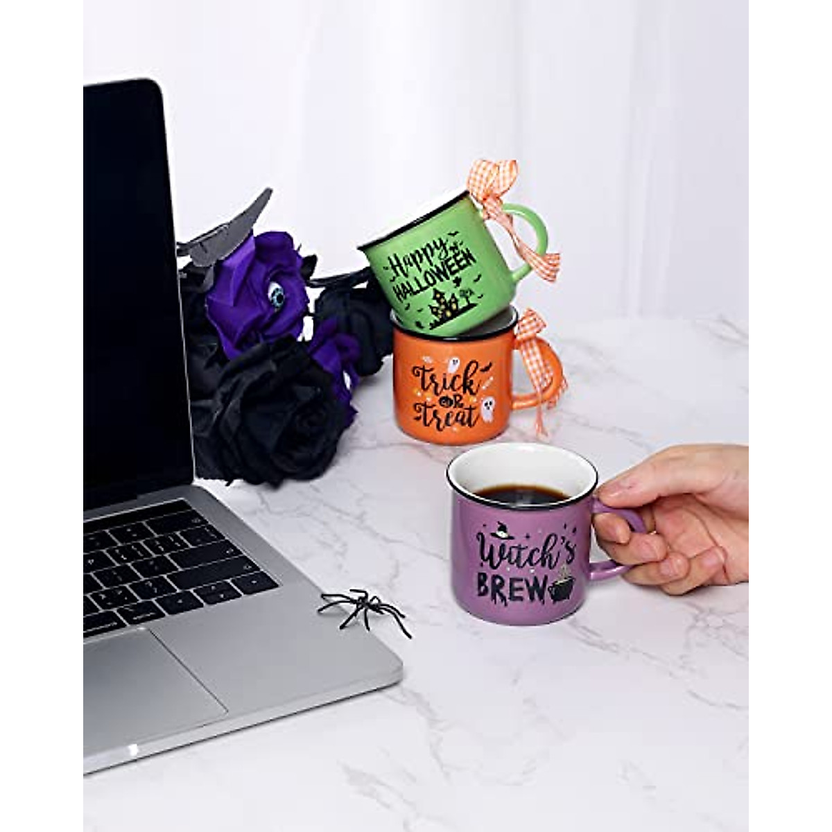 Halloween Mini Coffee Mugs Fall Kitchen Decor Witch Tiered Tray Coffee Bar Decorations Funny Novelty Espresso Fall Mugs Farmhouse Home Decor Trick or Treat Happy Halloween Coffee Mugs Gift Set of 3
