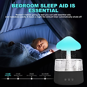 Cloud Rain Humidifier for Bedroom Water Drip Diffuser, Mushroom Diffuser, 450ml Cloud Humidifier Rain Drop,Cloud Diffuser with 7 Colors, Rain Sounds for Sleeping (08 Black)