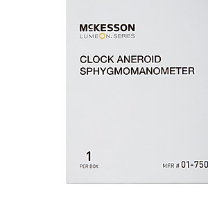 McKesson LUMEON Clock Aneroid Sphygmomanometer, Blood Pressure with Cuff, Wall Mounted, Black, Adult Medium, 1 Count