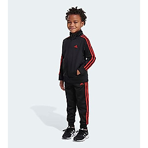 adidas boys 2 Piece Classic Tricot Set Track Pants, Black With Scarlet, 9 Months US