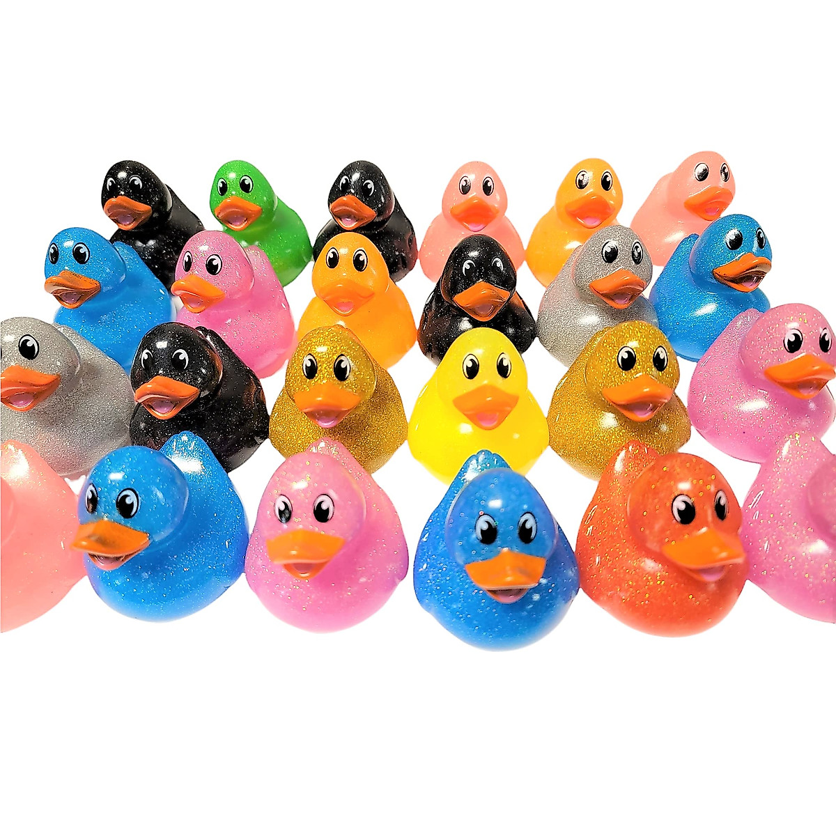 Colorful Glitter Rubber Duckies (2.5") Assorted Neon Color Ducks Ducky Duck (12)