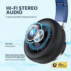 COOSII AC01 Over-Ear Headphones Wired, Noise Isolating Corded Stereo Headsets with Microphone Volume Control for Adults Teens 3.5mm for Chromebooks, Laptop, Computer, Tablets, Travel (Black Blue)