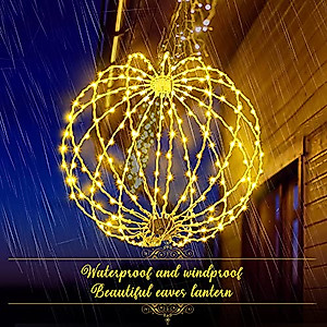 Gulfmew 3 Pack Outdoor Ball Light Sphere, 16 Inch 8 Modes Large Hanging Tree Globe Light, Foldable Iron Frame Ball Light with Plug Charging for Yard Patio Garden Decoration Ornament