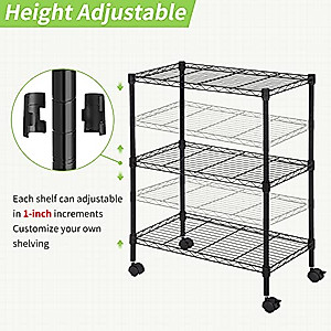 YYkokocat Wire Shelving 32" H x 23W x 13D Storage Shelf with Wheels Adjustable 3 Tier Metal Shelves Unit for Small Places Kitchen Storage Rack Shelf Organizer, 450Lbs Capacity, Black