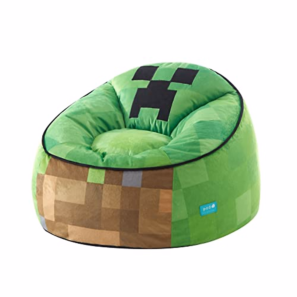 Idea Nuova Minecraft Hillside by pod Kids Plush Bean Bag Chair, 24" Hx24 Hx25 H, Large