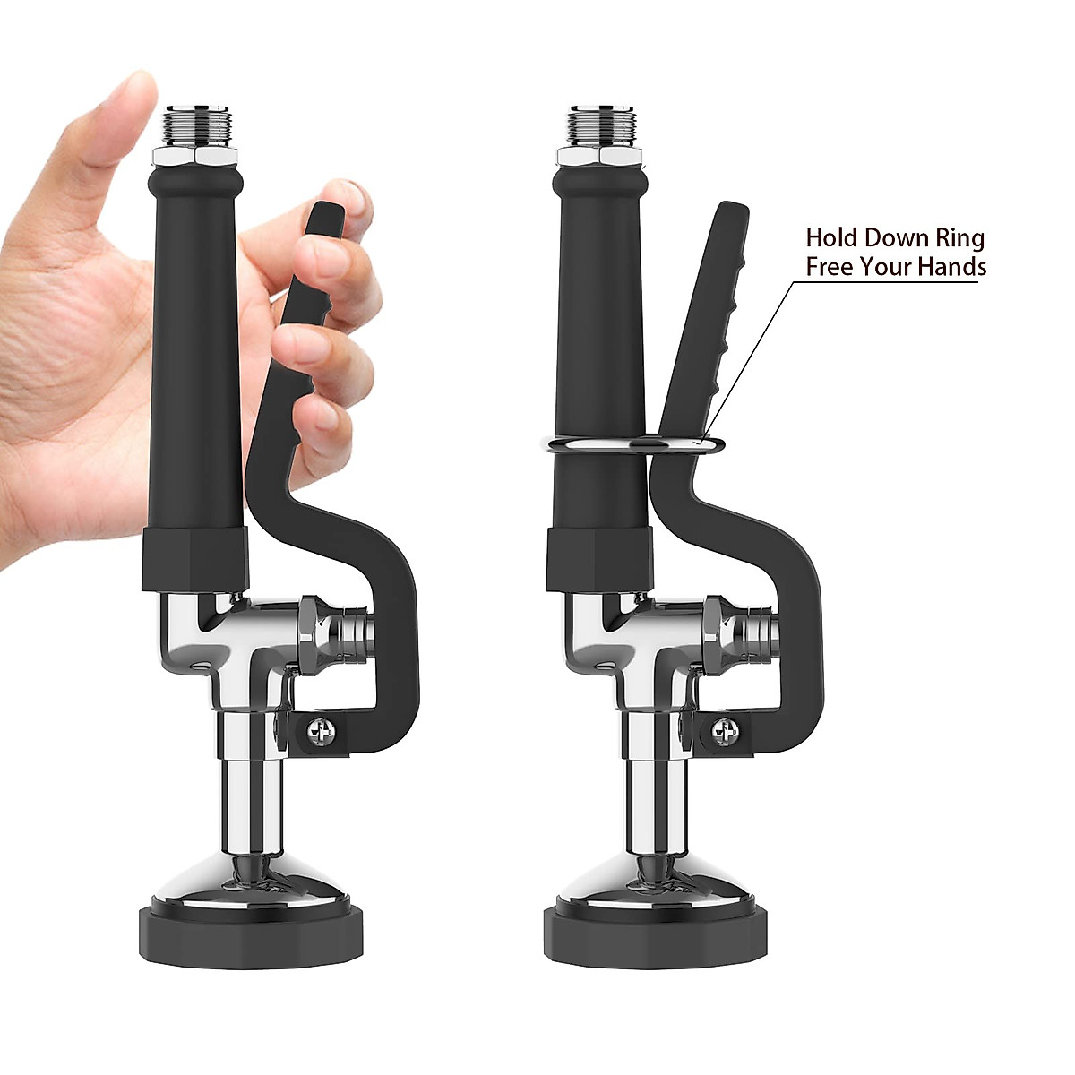 JZBRAIN Pre-Rinse Spray Valve Commercial Sink Sprayer 1.42 GPM High Pressure for Commercial Kitchen Faucet Replacement Head (Polished Chrome) - Black