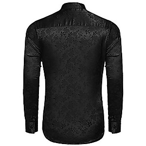 COOFANDY Mens Floral Rose Printed Long Sleeve Dress Shirts Prom Wedding Party Button Down Shirts