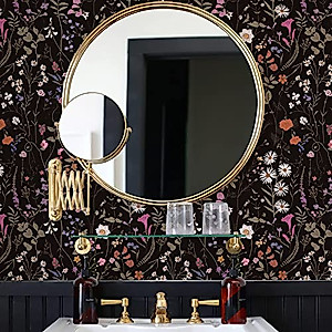 JiffDiff Dark Wild Flowers Wallpaper, Farm Floral, Peel and Stick, Self Adhesive Daisy Wall Stick 17.3"x118" Covering 14sq.ft