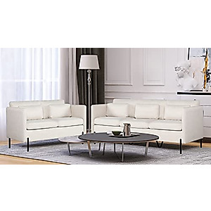 LINLUX 70'' Modern Upholstered Sofa Couch 3 Seater Couches for Living Room Sectional Sofas w/3 Pillows and Iron Legs, Linen Fabric Couch for Small Spaces,Bedroom,Apartment,Dorm,Office,Light Beige