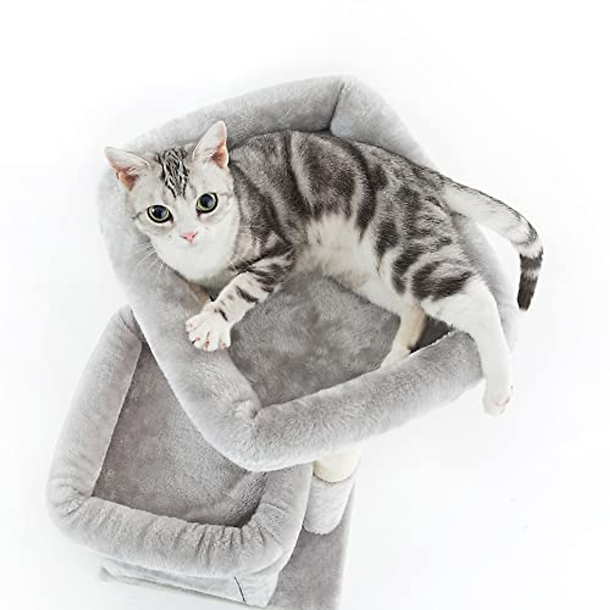 Pesofer Cat Tree, Small Cat Tower with Dangling Ball and Perch Light Gray