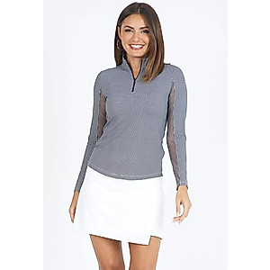 IBKUL Athleisure Wear Sun Protective UPF 50 Icefil Cooling Mini Check Long Sleeve Mock Neck - 10754 Black/White Mini Check L