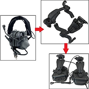 HEARFALCOM ARC Rail Adapter Tactical Helmet Accessories Compatible with Earmor OPSMEN Electronic Shooting Earmuffs M32-MOD3/M32H-MOD3 Tactical Headsets (BK)