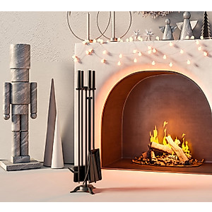 CALIDOLA Wrought Iron Fireplace Tools with Chimney Poker, Tongs, Shovel, Brush and Stand Hearth Accessories Set,Black Fireplace Companion Set