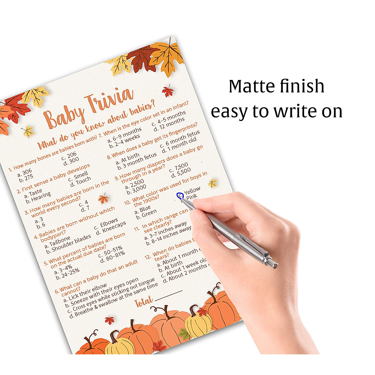 PUMPKINS Baby Shower Game, BABY TRIVIA Game — Pack of 25 — FALL Baby Shower Games, Rustic GENDER NEUTRAL Baby Shower Games, Little Pumpkin Autumn Fall Baby Halloween baby party games, SKU G330-TRV