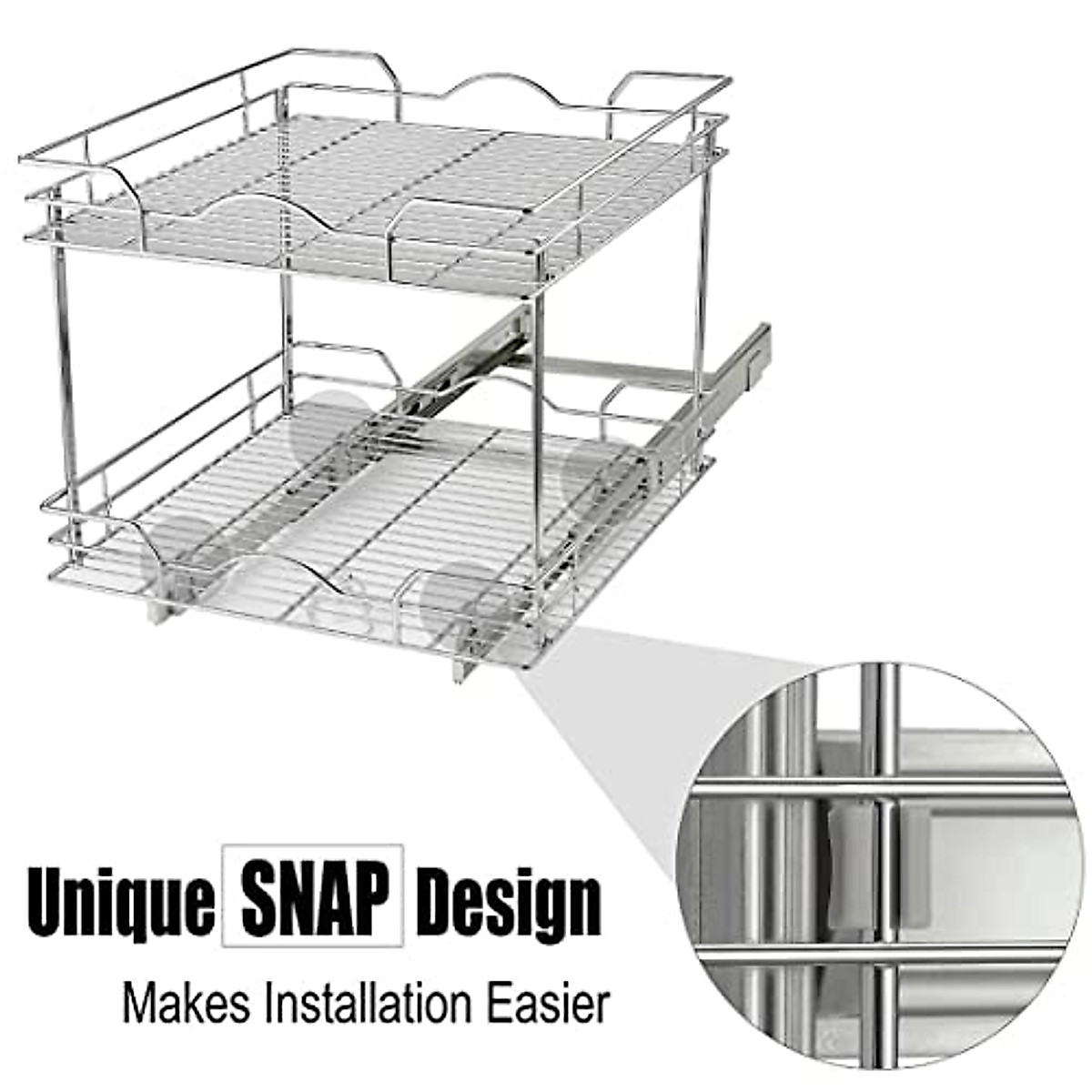 OCG Pull Out Cabinet Shelves 11" W x 18" D, 2 Tier Slide Out Cabinet Organizer, Sliding Drawer for Cabinet, Chrome Plated