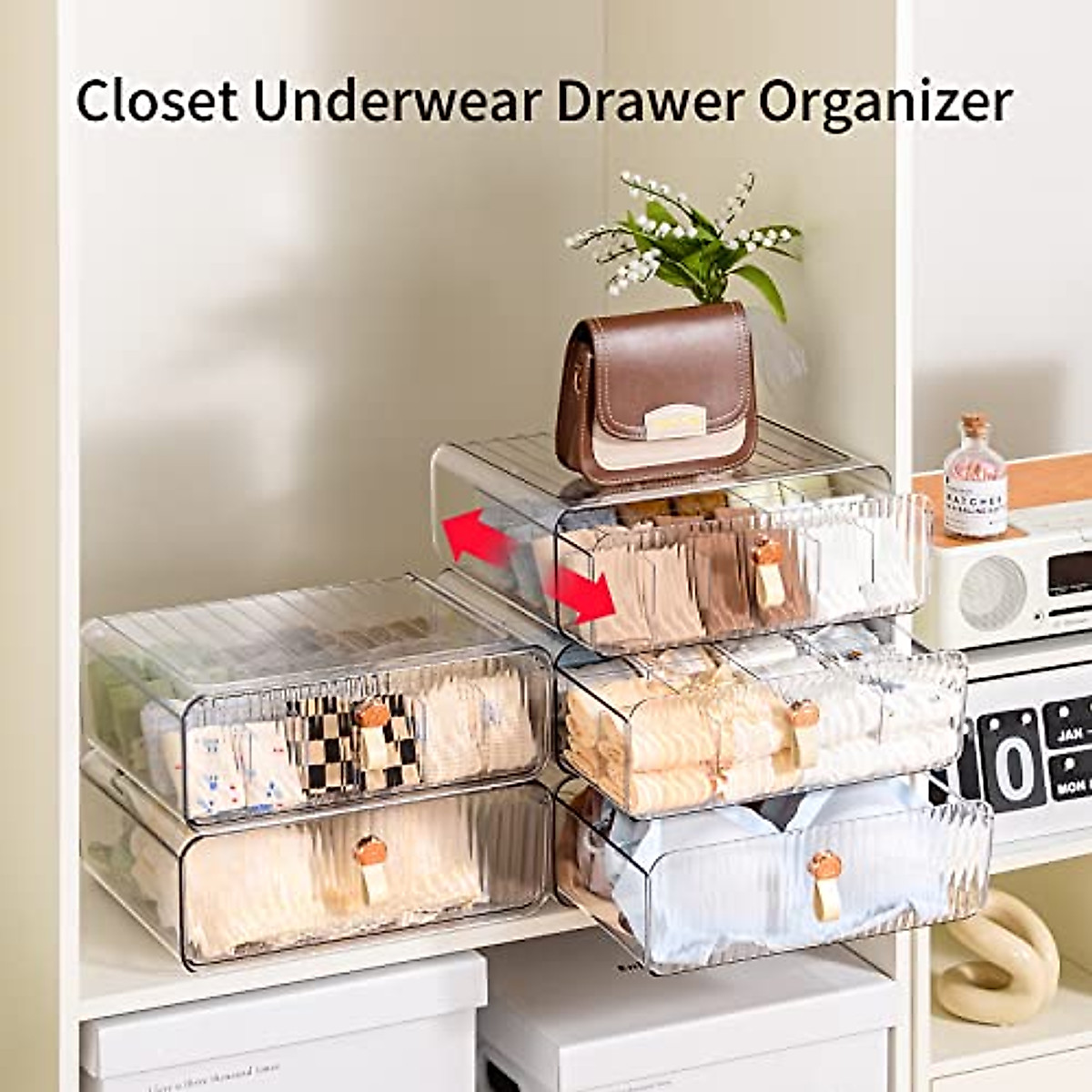 Socks Underwear Drawer Organzier Dividers, 16 Cell Stackable Closet Organzier, Drawer Organzier for Clothing, Plastic Underwear Organziers and Storage for Baby Clothes, Socks, Bra, Ties, Belts
