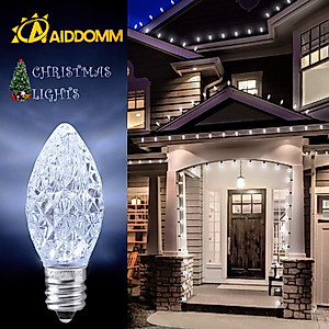 AIDDOMM 25 Pack C7 Cool White LED Replacement Christmas Light Faceted Bulbs, 0.72W, 2 SMD LEDs in Each Light Bulb, E12 Base, Commercial Grade Replacement Bulbs Dimmable Waterproof