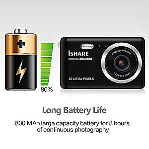ISHARE Digital Camera for Photography with 2.8’’LCD, 20MP HD Photography Camera Rechargeable Point and Shoot Camera for Kids/Teenager/Seniors/Learner/Beginners(Black)