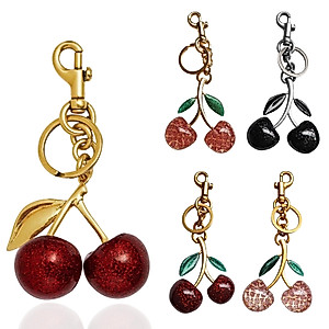 Generic Cherry Bag Charm Cherry Keychain Charm Metal Accessory Sparkling Resin for Purses and Bags, Red