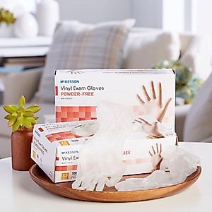 McKesson Vinyl Exam Gloves - Disposable, Powder-Free, Latex-Free - Clear Medical Gloves for Healthcare, Cleaning, Prep - XS, 100 Count, 1 Box