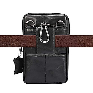 Genuine Leather Cell Phone Belt Holster Waist Bag Crossbody Purse Travel Bag for Galaxy S20+ S10 Plus,A30s,A10s,A50,Note9,Note 8, Google Pixel 4 XL,Xiaomi Mi 9T, Redmi 8A,OnePlus 7T,BLU Vivo XL5-Black