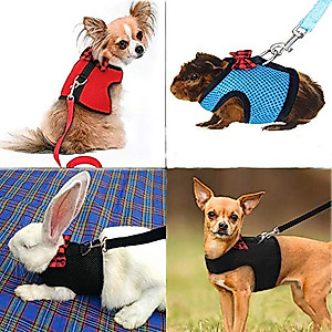 Kathson 2PCS Cat Harness Leash for Walking Escape Proof, Adjustable Buckle Breathable Mesh Vest Soft Pet Harness for Cats Rabbit Hamster (Red,Black, M)