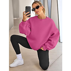 EFAN Preppy Clothes Sweatshirts Hoodies for Women Teen Girls Oversized Sweaters Cute Outfits 2023 Y2K Crewneck Pullover Tops Hotpink