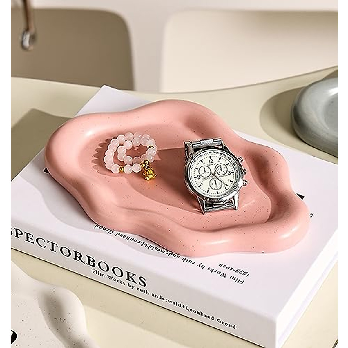 Ceramic Jewelry Dish for Women, Jewelry Tray Trinket Dish Vanity Tray, Cloud Jewelry Plate, Watch Keys Tray Ring Dish Holder for Mother's Day/Christmas/Thanksgiving/BirthdayGift, Spotted Pink