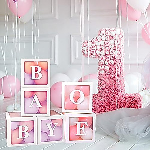 QPEY Thickened 6 PCs Baby Shower Boxes with 78 Letters,Baby Blocks for Baby Shower, Clear Balloon Boxes for Baby Shower and Birthday Party,Prom Boxes(6 PCs Boxes)