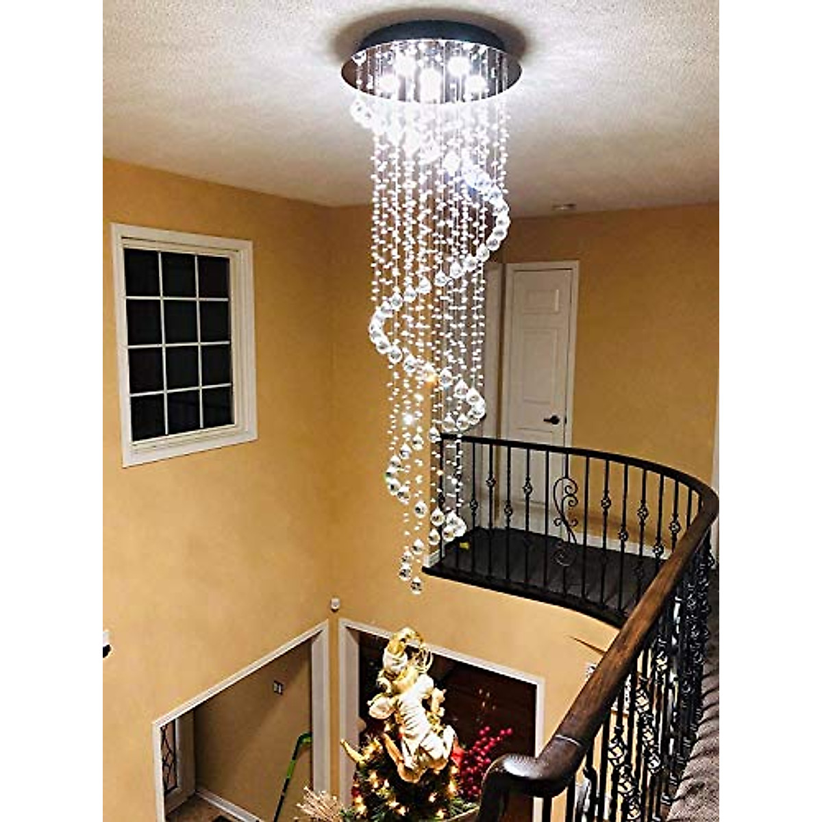 Modern Contemporary Swirl Chandelier Lighting for Foyer Dining Room Kitchen Chandelier Fixture Ceiling Light Rain Drop with All Crystal Balls D20'' X H61'' of CRYSTOP
