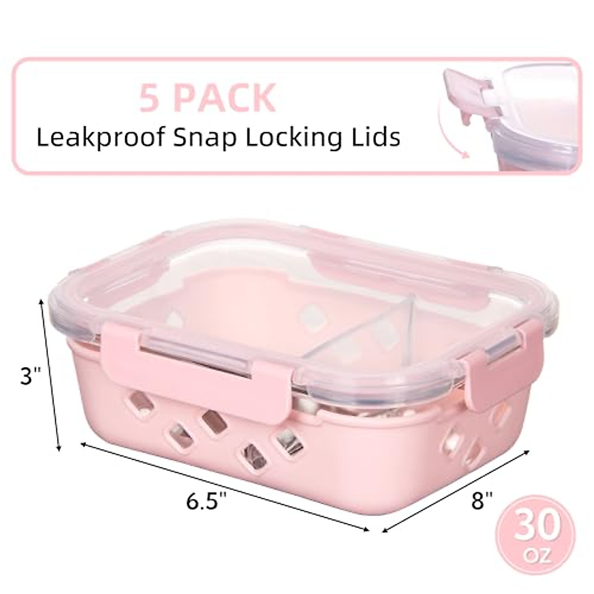 CYUFU 5 Packs 30oz Glass Meal Prep Containers, Glass Food Storage Containers with Lids, Airtight Glass Bento Boxes, Oven, Freezer and Dishwasher Safe (2 Compartments with silicone sleeves)