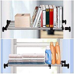 BAOYOUNI Expandable Closet Shelf Tension Rod Clothes Hanger Storage Rack Adjustable DIY Shelving Unit Cabinet Kitchen Bathroom Divider Separator Organizer, Black